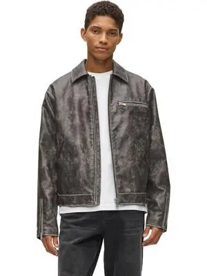 KL JEANS Distressed Faux Leather Jacket - Washed Black