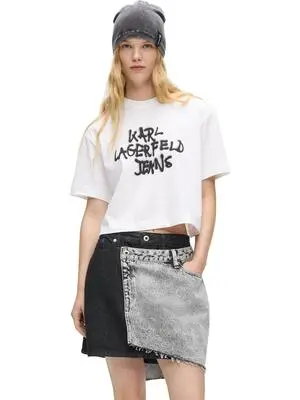 Karl Lagerfeld KARL LAGERFELD Cropped Graffiti Logo T-Shirt White