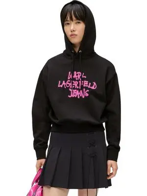 KL JEANS Jeans Graffiti Logo Cropped Hoodie - Black
