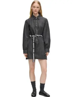 KL JEANS Belted Denim Shirt Dress - Washed Black