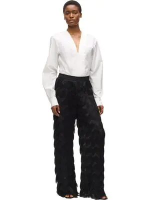Karl Lagerfeld V-neck Shirt With Balloon Sleeves And Pleated Front - White