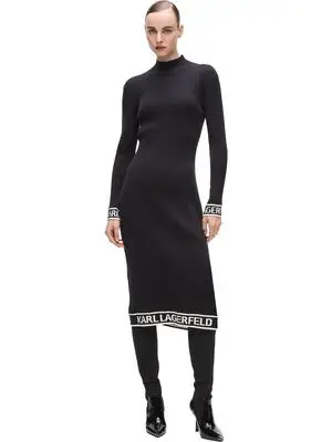 Karl Lagerfeld Logo Knit Maxi Dress - Black