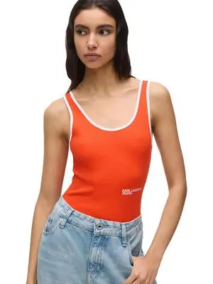 KL JEANS Jeans Ribbed Bodysuit With Contrasting Piping And Embroidered Logo - Grenadine
