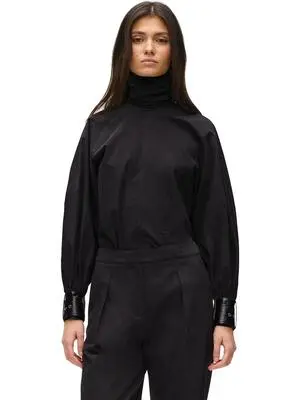 Karl Lagerfeld Balloon Sleeve Blouse With Patent Cuffs - Black