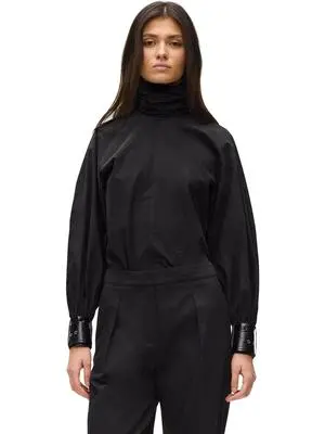 Karl Lagerfeld Balloon Sleeve Blouse With Patent Cuffs - Black