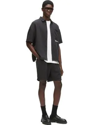 KL JEANS Crinkled Cotton Shorts - Black