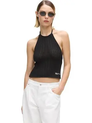 KL JEANS Karl Lagerfeld Jeans Knitted Halterneck Top Black