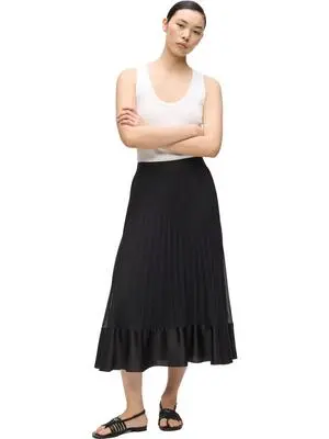 Karl Lagerfeld Satin Pleated Midi Skirt - Black