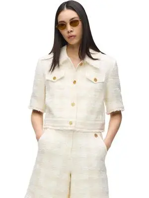 Karl Lagerfeld Short-sleeved Bouclé Cropped Blazer With Gold Autograph Buttons - Pristine
