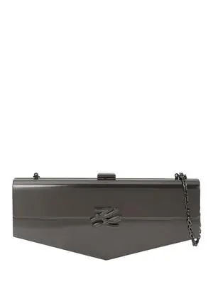 Karl Lagerfeld Studio Autograph Clutch Bag In Polished Resin - Silver