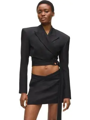 Karl Lagerfeld Cropped Wrap Blazer With D-ring Belt - Black