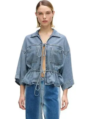 KL JEANS KL Jeans Short-Sleeved Tie-Front Denim Shirt