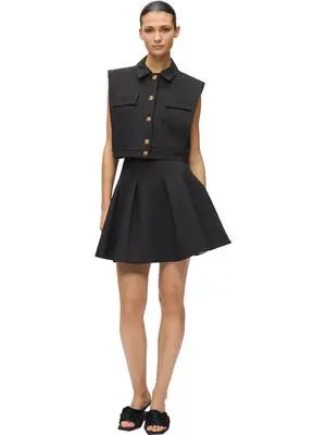 Karl Lagerfeld Flared Mini Skirt With Pleats And Logo Charm - Black