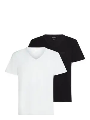 Karl Lagerfeld Logo V-neck T-shirt – 2-pack - White/black