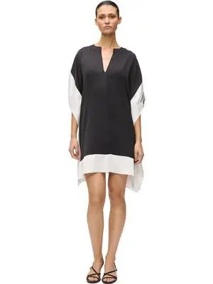 Karl Lagerfeld Wide Sleeve Contrast Hem Dress - White/black