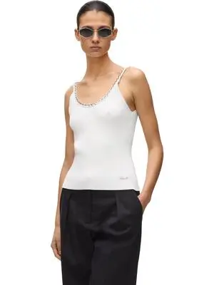 KARL LAGERFELD Karl Lagerfeld Ribbed Knit Chain Detail Sleeveless Top