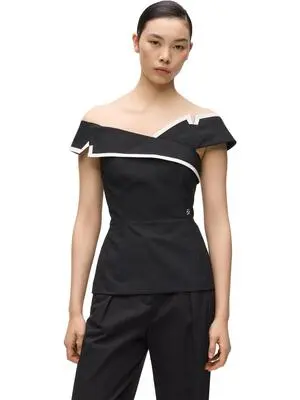 Karl Lagerfeld Tailored Off-shoulder Top With Contrast Piping - Black
