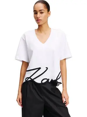 Karl Lagerfeld Karl Lagerfeld Embroidered V-Neck T-Shirt White