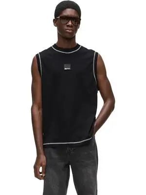KL JEANS Relaxed Contrast Stitch Sleeveless Top - Black
