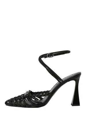 Karl Lagerfeld Debutante Woven Leather Heeled Sandals - Black