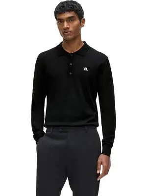 Karl Lagerfeld Merino Wool Long-sleeved Polo Shirt - Black