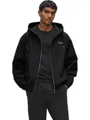 Karl Lagerfeld Hooded Zip-up Jacket With Logo Patch - Black