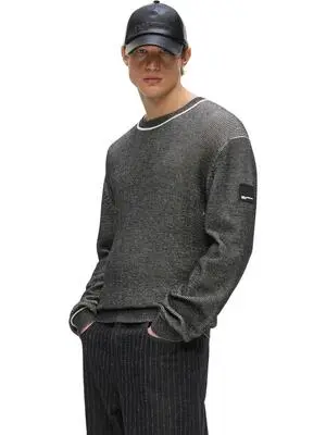 KL JEANS Jeans Waffle Knit Crew Neck Sweater - Black