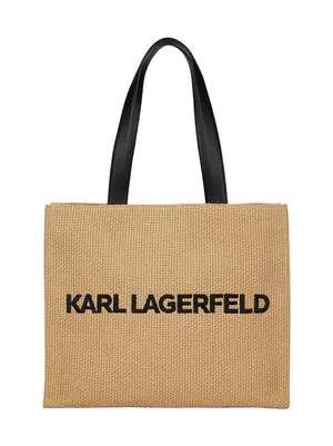 Karl Lagerfeld Large Woven Square Beach Bag - Natural