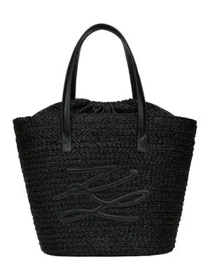 Karl Lagerfeld Autograph Raffia Beach Tote - Black