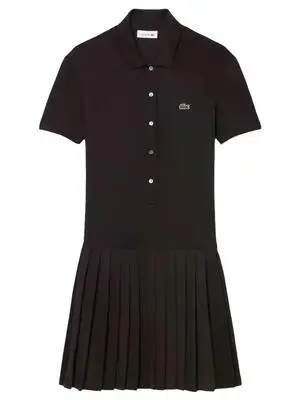 Lacoste Piqué Pleated Skirt Polo Collar Mini Dress - Brown