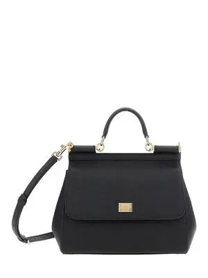 Dolce & Gabbana Sicily" Grained Leather Handbag With Logo Plate - Multicolor