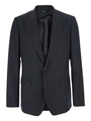Dolce & Gabbana Grey Wool Blend Single-breasted Notched Lapel Jacket - Multicolor