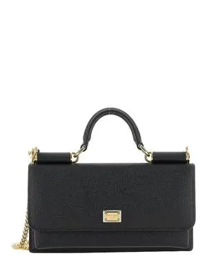 Dolce & Gabbana Grained Leather Crossbody Bag With Logo Plate - Black