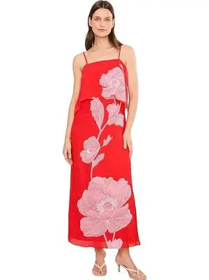 Vince Camuto Four Tier Overlay Midi Dress With Floral Print - Red