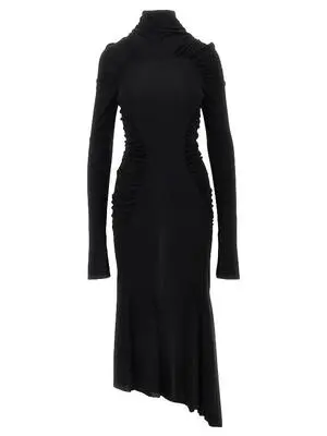 Victoria Beckham Crepe Jersey Gathered Midi Dress - Black