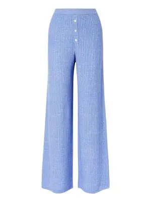 Guest In Residence Everywear Ribbed Cashmere And Linen-blend Wide-leg Pants - Blue