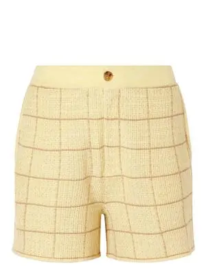 Guest In Residence Checked Knitted Cashmere And Linen-blend Shorts - Yellow