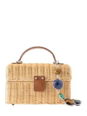 Judith Leiber Isla Raffia Clutch With Leather Trim And Stone Chain - Neutrals