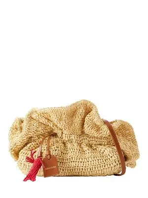 AQUAZZURA Raffia Clutch With Leather Trim - Neutrals