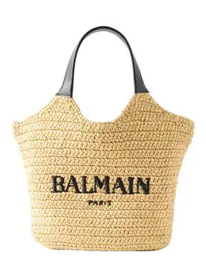 Balmain Cabas Mini Raffia Tote - Neutrals