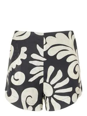 CALA DE LA CRUZ Bahamas Printed Linen Shorts - Black