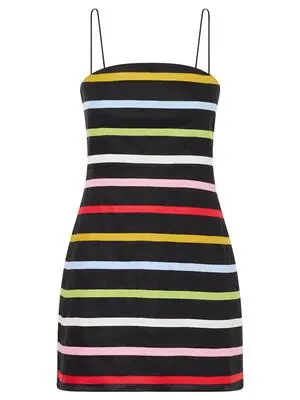 CALA DE LA CRUZ Roma Striped Linen Mini Dress - Black