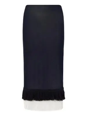 Bottega Veneta Fringed Knitted Silk Midi Skirt - Blue