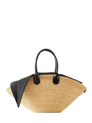 Muuñ Sophia Raffia Tote With Leather Trim - Neutrals