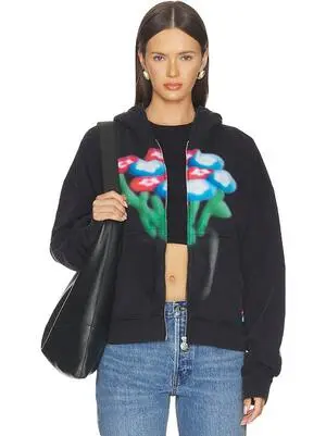VANDYTHEPINK Spray Flower Zip Up Hoodie - Black
