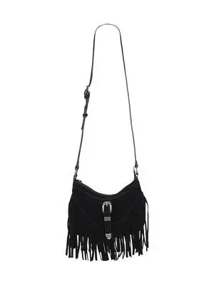 PETIT MOMENTS Montana Suede Fringe Shoulder Bag - Black