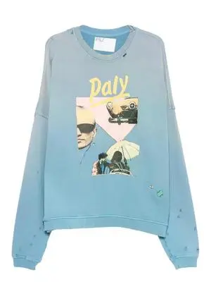 PALY Distressed Graphic Print Sweater - Blue
