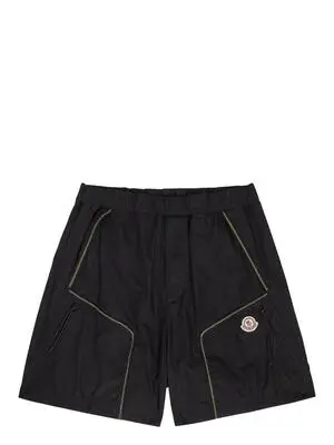Moncler Cotton-poplin Shorts With Contrast Stitching - Black