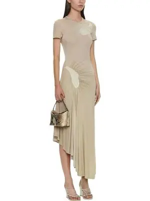 Christopher Esber Ribbed Asymmetric Dress With Paisley Lace Inserts - Neutrals