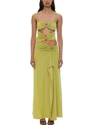 Christopher Esber Orbit Ruched Cutout Long Dress - Green